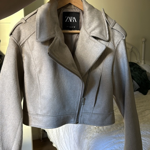Zara | Jackets & Coats | Felt Texture Crop Biker Jacket | Poshmark